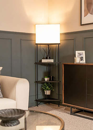 ValueLights 3 Shelf Corner Floor Lamp with Grey Shade | Freemans