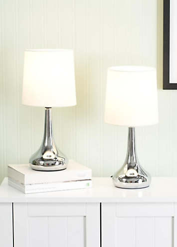 ValueLights Pair of Chrome Teardrop Touch Table Lamps | Freemans