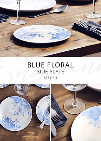 Wade Pottery Set of 4 Wade Pottery Blue Floral Side Plates | Freemans