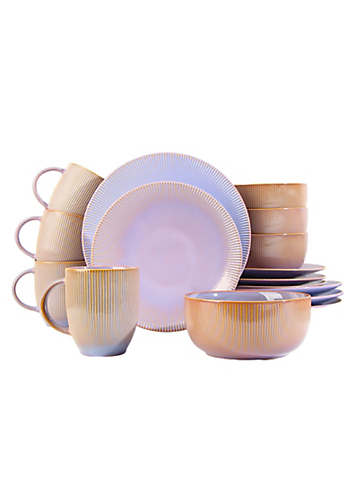 Waterside 16 Piece Reactive Glaze Purple Dinner Set | Freemans