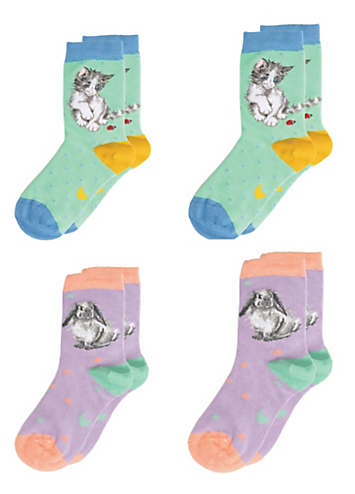 Wrendale Designs Pack of 4 Children’s Socks | Freemans