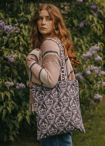 Xander Kostroma 100% Cotton Canvas Grey Skull Print Tote Bag | Freemans