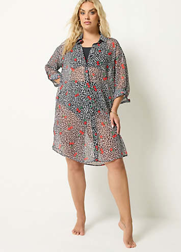 Yours Curve Leopard Cherry Cover-Up | Freemans