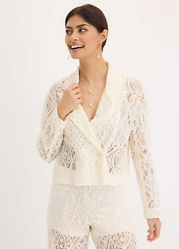 bonprix Sheer Lace Cropped Blazer | Freemans