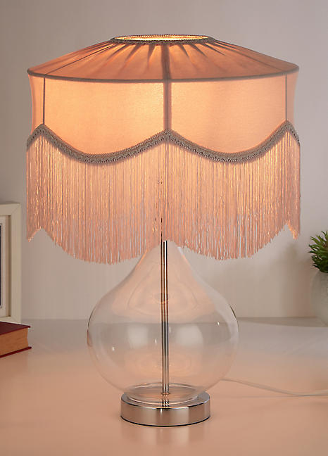 Freemans Velvet Fringe Shade Glass Base Table Lamp Freemans