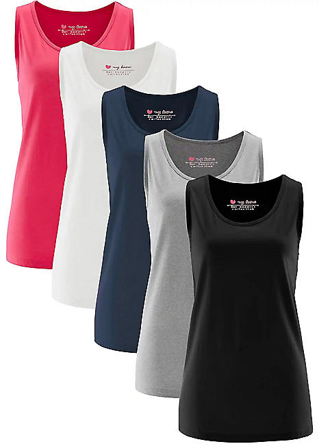 Pack of 5 Long Vest Tops by bonprix | Freemans