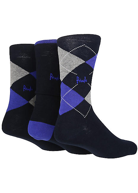 Pringle Pack of 3 Mens Classic Waverly Argyle Socks | Freemans
