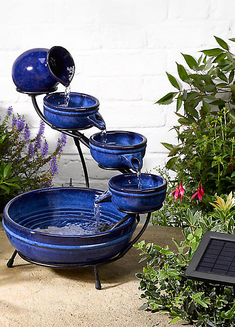 Smart Garden Solar Powered Ceramic Cascade Water Feature | Freemans