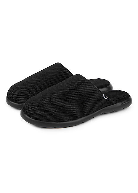 Totes Isotoner Mens Isoflex Black Textured Mule Slippers Freemans