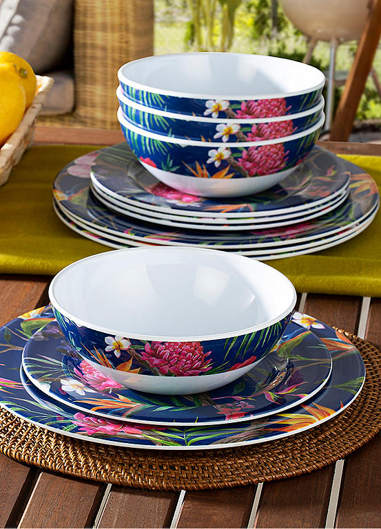12 Piece Melamine Tropical Picnic Set | Freemans