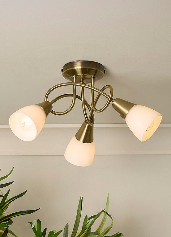 3 Light Antique Brass Ceiling Light | Freemans