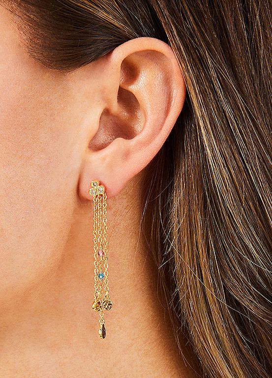 Accessorize 14ct Gold-Plated Beaded Long Drop Earrings | Freemans