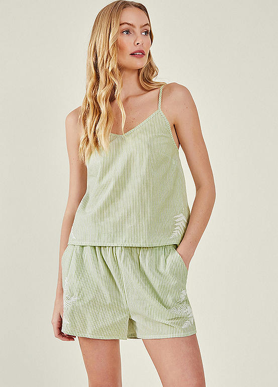 Accessorize Embroidered Stripe Vest Pyjama Set | Freemans