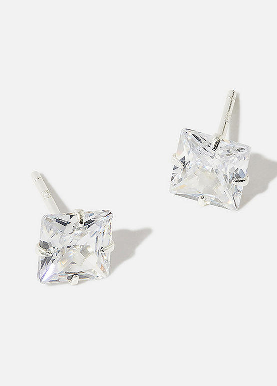 Accessorize Sterling Silver Square Crystal Stud Earrings | Freemans
