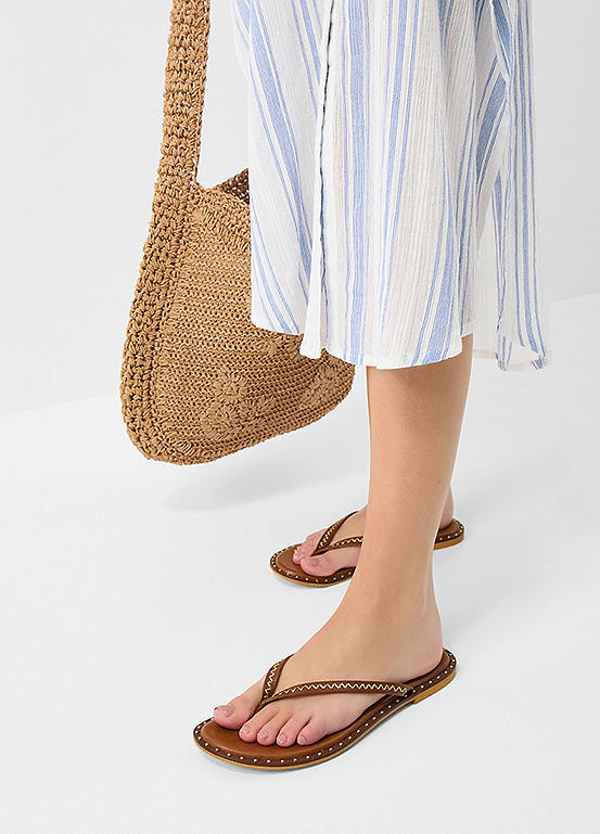 Accessorize Tan Stud Leather Flip Flops | Freemans