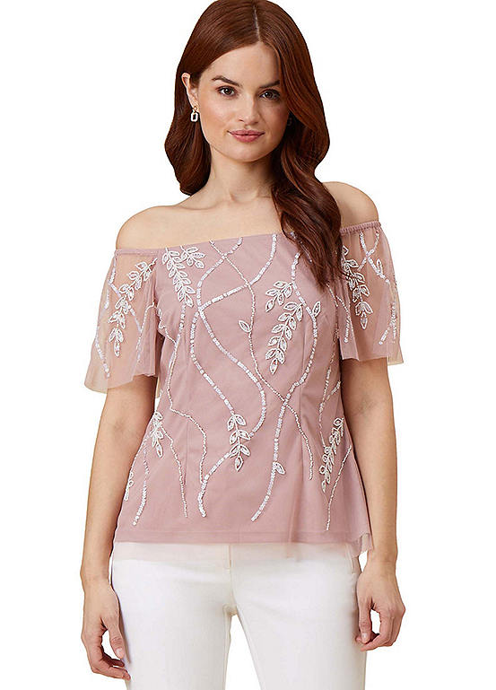 Adrianna Papell Beaded Off Shoulder Top | Freemans
