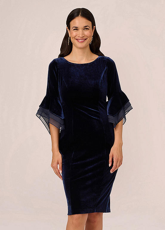 Adrianna Papell Velvet Bell Sleeve Short Dress | Freemans