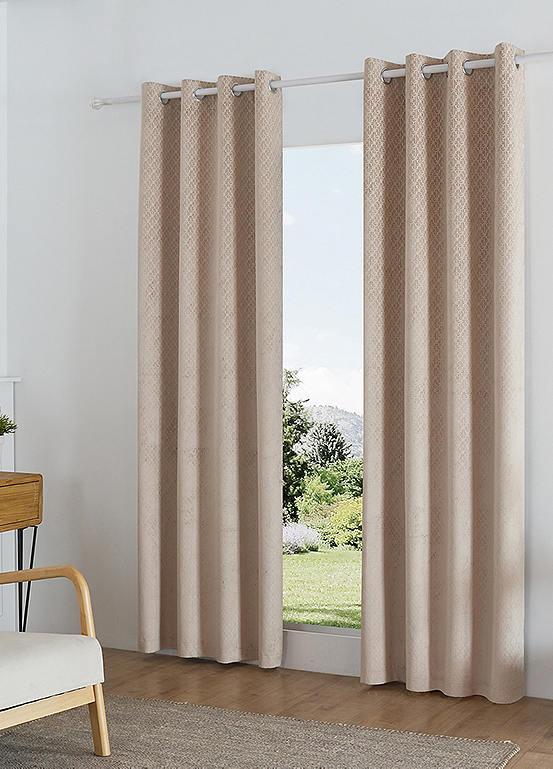 Alan Symonds Temple Velvet Pair of Eyelet Curtains | Freemans