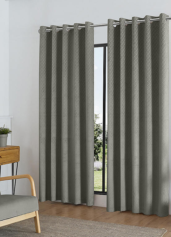 Alan Symonds Temple Velvet Pair of Eyelet Curtains | Freemans