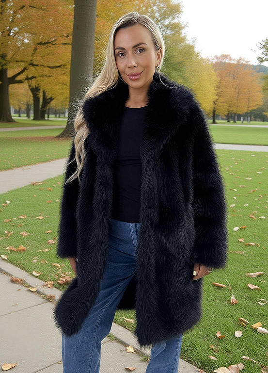 AX Paris Black Faux Fur Long Jacket | Freemans