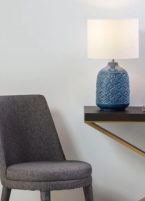 BHS Cosgrove Patterned Relief Ceramic Table Lamp | Freemans