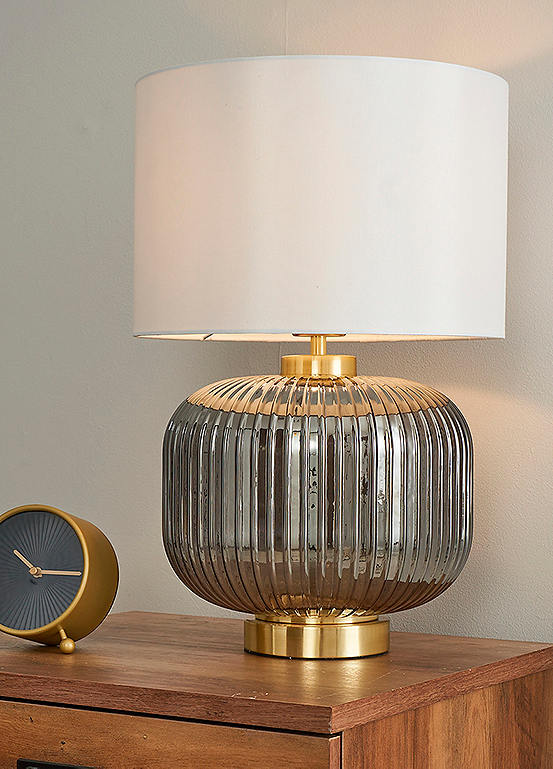 BHS Lyna Smoked Glass/Brass Finish Table lamp | Freemans