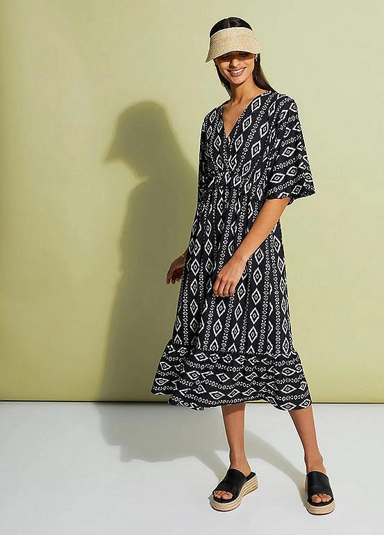 bonprix V-Neck Ikat Wrap Midi Dress | Freemans