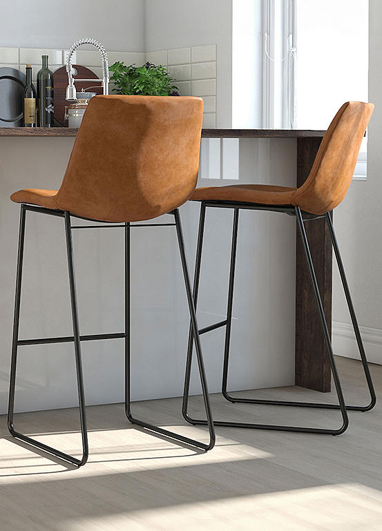 Bowden Single Upholstered Brown Bar Stool | Freemans