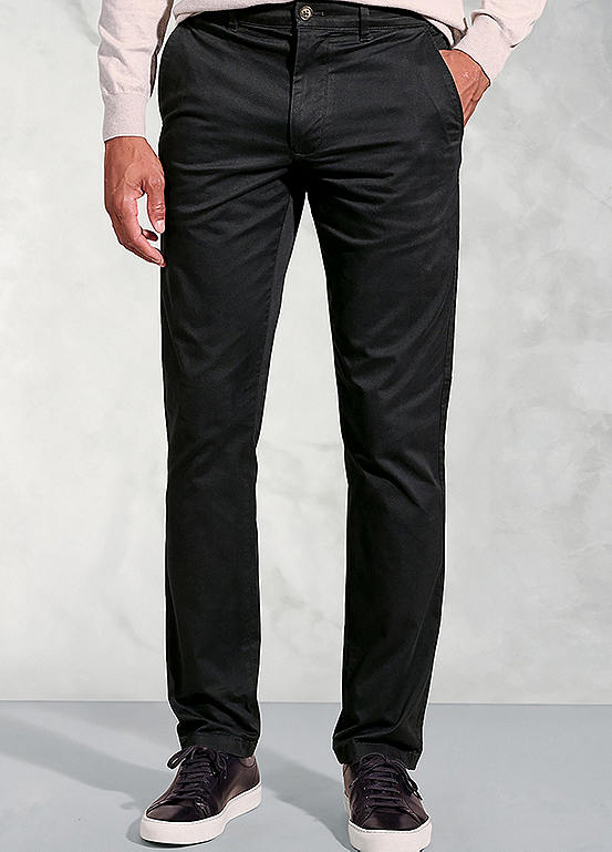 Brook Taverner Tailored Fit Leo Black Stretch Cotton Chinos | Freemans
