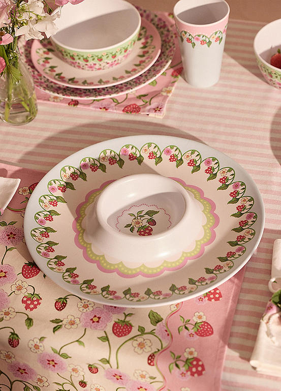 Cath Kidston Strawberry Melamine Picnic Chip & Dip Plate | Freemans