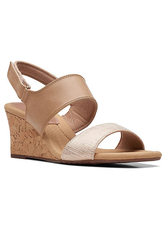 Clarks Collection Kyarra Faye Warm Beige Leather Wedge Sandals | Freemans