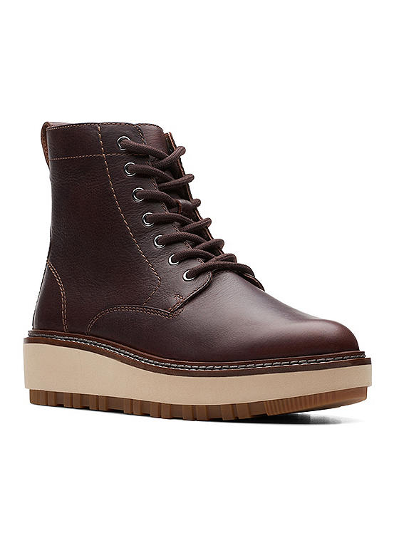 Clarks Orianna W Lace Dark Brown Lea Boots | Freemans