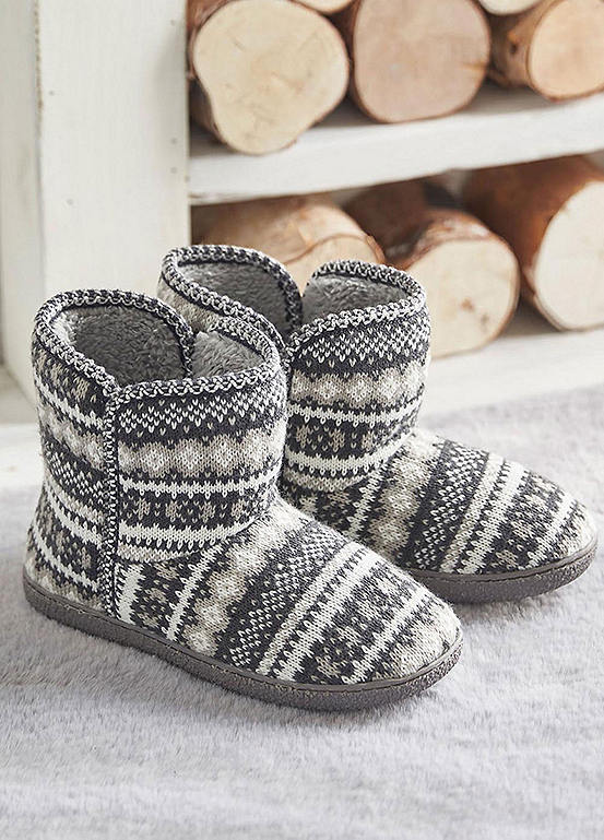 Cotton Traders Fair Isle Knitted Slipper Boots | Freemans