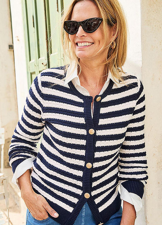 Cotton Traders Stripe Textured Button Cardigan | Freemans