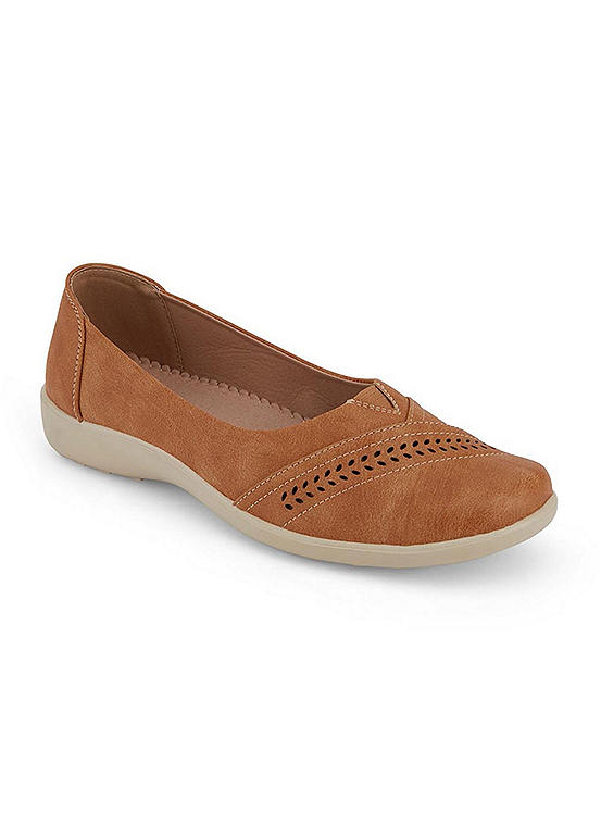 Cotton Traders Tan Soft Step Laser Cut Shoes | Freemans