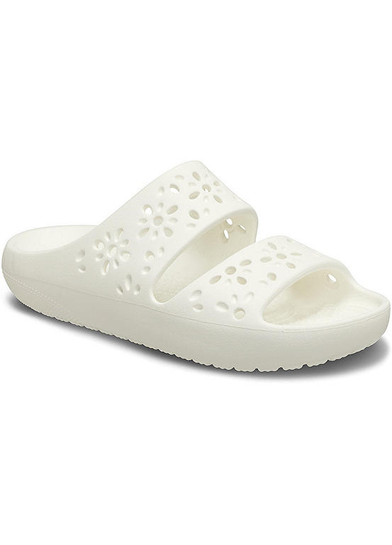Crocs White Classic Floral Cut Out Sandals | Freemans