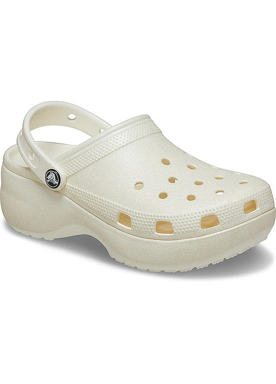 Crocs White Classic Platform Glitter Clogs | Freemans