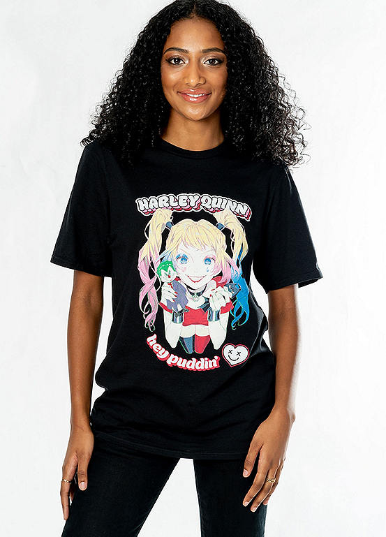 DC Comics Harley Quinn Black Adult Anime Puddin’ T-Shirt | Freemans