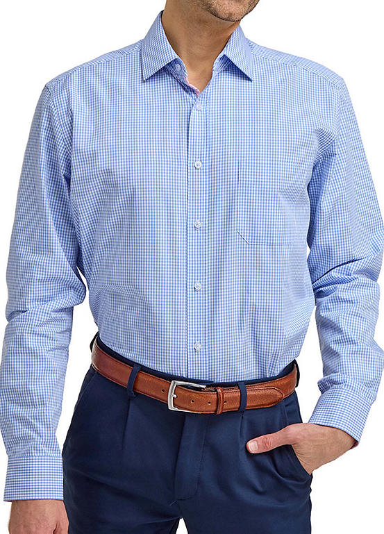 Double Two Blue Gingham Check Cotton Shirt with Pink Contrast - 15 inch ...