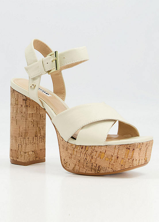 Dune London Jealous Ecru Leather Platform Block Heel Sandals | Freemans