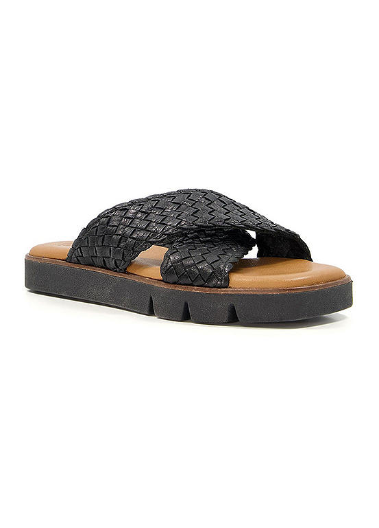 Dune London Lexey Black Leather Sliders | Freemans