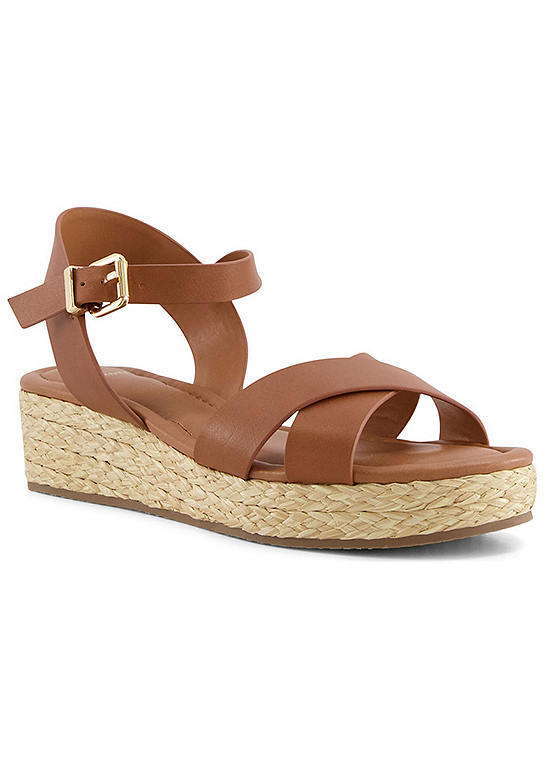 Dune London Linnie Tan Leather Cross Strap Flatform Sandals | Freemans