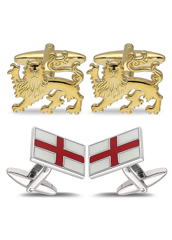 England Flag & Lion Cufflink Set | Freemans