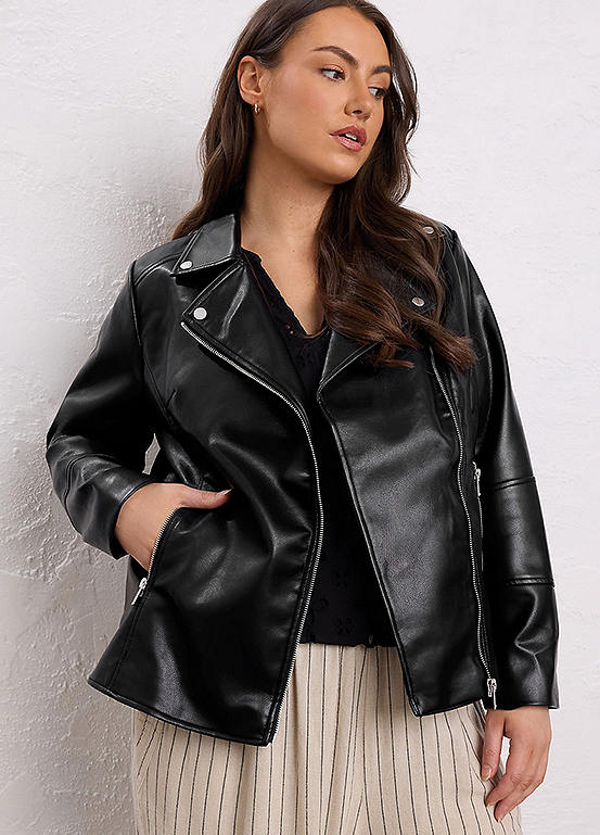 Evans Curve Faux Leather Biker Jacket | Freemans
