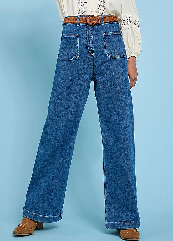 Feel Good Sustainable Blue Emma High Waisted Wide Leg Jeans | Freemans