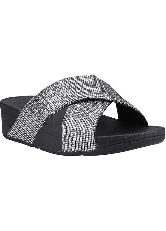 FitFlop Silver Lulu Glitterball Cross Slides | Freemans