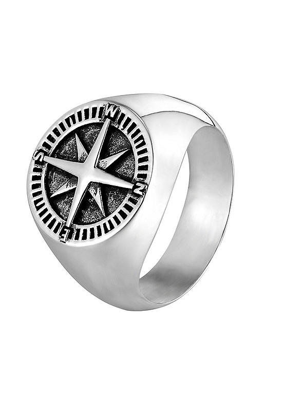For You Collection Gent’s Sterling Silver Compass Signet Ring | Freemans