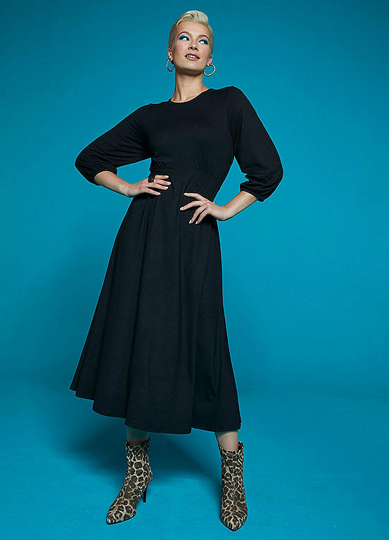 Freemans Black Open Back Jersey Midi Dress | Freemans