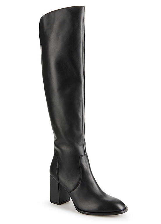 Freemans Block Heel Black Leather Long Boots | Freemans