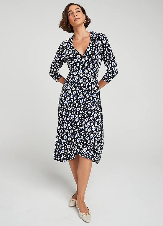Freemans Blue Leopard Wrap Dress | Freemans